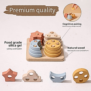 ibwaae Soft Silicone Stacking Toy for Baby 12 Pcs Montessori Sensory Teether Toys Early Shapes Recognition Development Building Stacker for Toddler