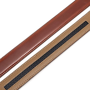 Founders & C Mens Leather Ratchet Belt Strap Only 1 3/8” without Buckle (28"-42" Waist Adjustable, Black leather -106/burnt Umber Leather)