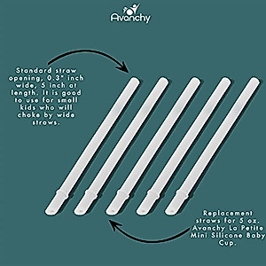 Avanchy Reusable Silicone Straws for Toddlers & Kids - 5 pcs Flexible Short Drink 5" Straws, BPA free, Baby Cup-Flexible Safe Fun Cute Thin for Chewing with Bendable Brush (Gray)