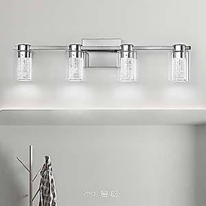 Eatich Bathroom Light Fixtures, Brushed Nickel Vanity Lights with Crystal Bubble Glass, Modern Bathroom Lights Over Mirror with Dimmable LED White/Neutral/Warm, 4-Light