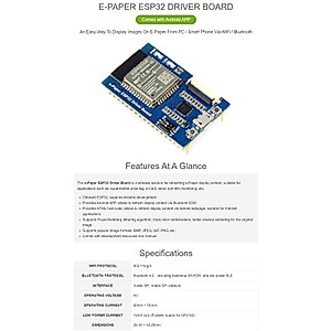 waveshare Universal e-Paper Driver Board with WiFi/Bluetoth SoC ESP32 onboard Support Various SPI e-Paper Raw Panels