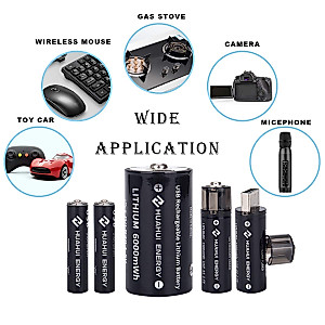 Huahui Energy AA(2pack)+AAA(2pack) Batteries USB Rechargeable Without Battery Charger Lithium Batteries