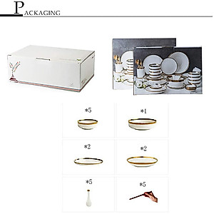 Fine Dinnerware Set,Gold Halo White Porcelain Dinnerware Set, Complete Ceramic Plates and Bowls Sets, Modern Creativity Vintage Round High Class Dishes Set, Luxurious Mellow Dinnerware Dish Set,20PCS