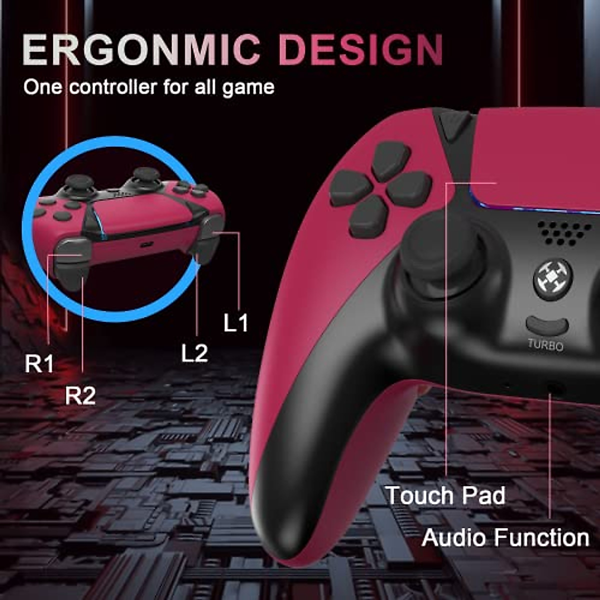 Wireless Controller for PS4 Controller, AUGEX Ymir Game Remote for Playstation 4 Controller with Turbo, Steam Gamepad Work with Back Paddles, Scuf Controllers for PS4/Pro/Silm/PC/IOS -Cosmic Red