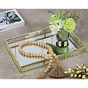 KEZNGUU Acrylic Tray,14" Serving Tray Decorative with Mirror Bottom,Contemporary Perfume Trays for Dresser,Gold Vanity Tray for Bathroom,Living Room,Bedroom,Ottoman,Nightstand,Office-Clear