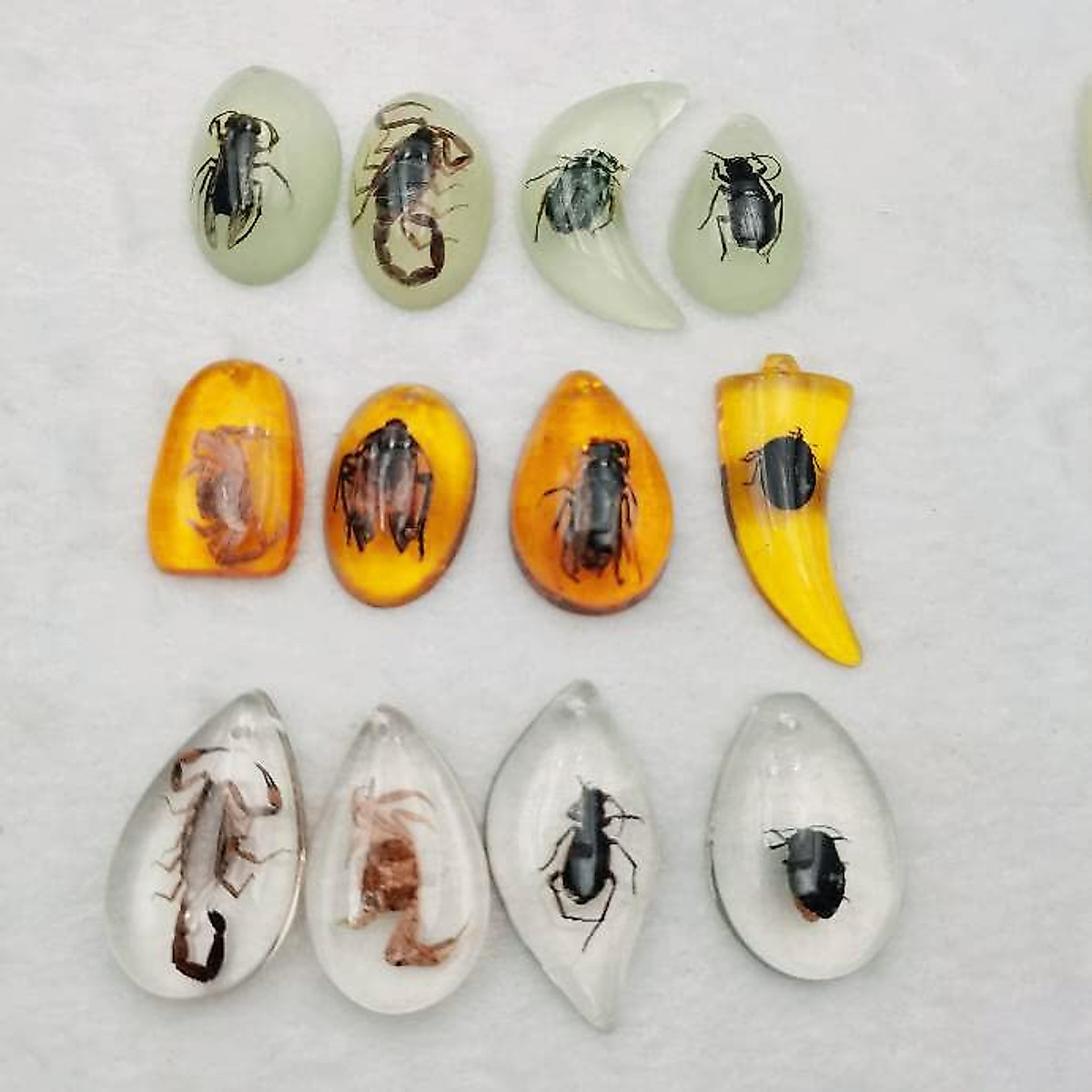 Multiple Psc Insect Amber Fossils, Luminous Amber Fossil Pendants, Educational and Scientific Amber Collections (12Pcs)