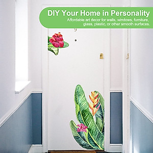 Giant Tropical Flower Palm Leaf Wall Stickers - Tropical Green Leaves Wall Decals Peel and Stick Vinyl Monstera Wall Decal Rainforest Jungle Room Decor Decals - Banana Leaf Wall Decals