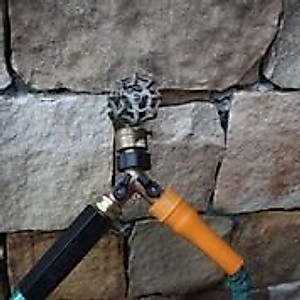 Kasian House Heavy Duty Solid Brass Garden Hose Splitter, Y Valve, 2 Way Connector for Outdoor Faucet, Comfort Grip Handles, 2 Extra Threads