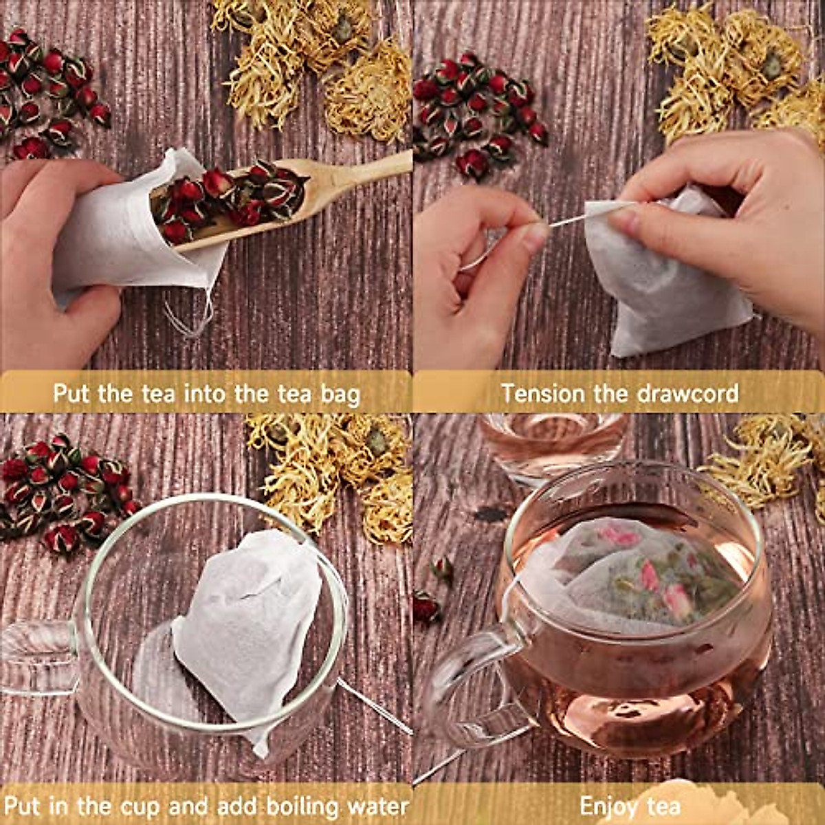 NEPAK 100 Pcs Disposable Tea Bags for Loose Leaf Tea,Empty Tea Bags with Drawstring,Tea Filter Bags for Loose Tea(3.15 x 3.94 inches)