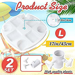 2 Pcs Beach Umbrella Table Tray Outdoor Beach Umbrella Table Swimming Pool Table Beach Umbrella Tray with 4 Cup Holders 4 Snack Compartments for Beach Patio Garden Swimming Pool, White (17 Inch)