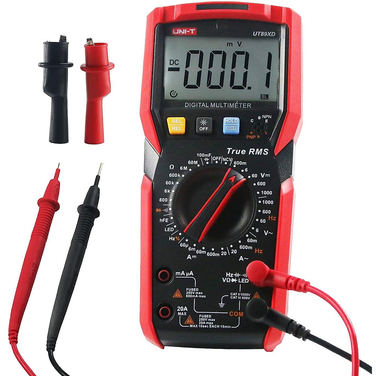 UNI-T UT89XD Digital Multimeter,TRMS 6000 Counts Volt Meter Manual Ranging,Measures AC/DC Voltage Tester,Resistance,Capacitance,Diode,NCV,Temperature,LED Test (UT89XD)