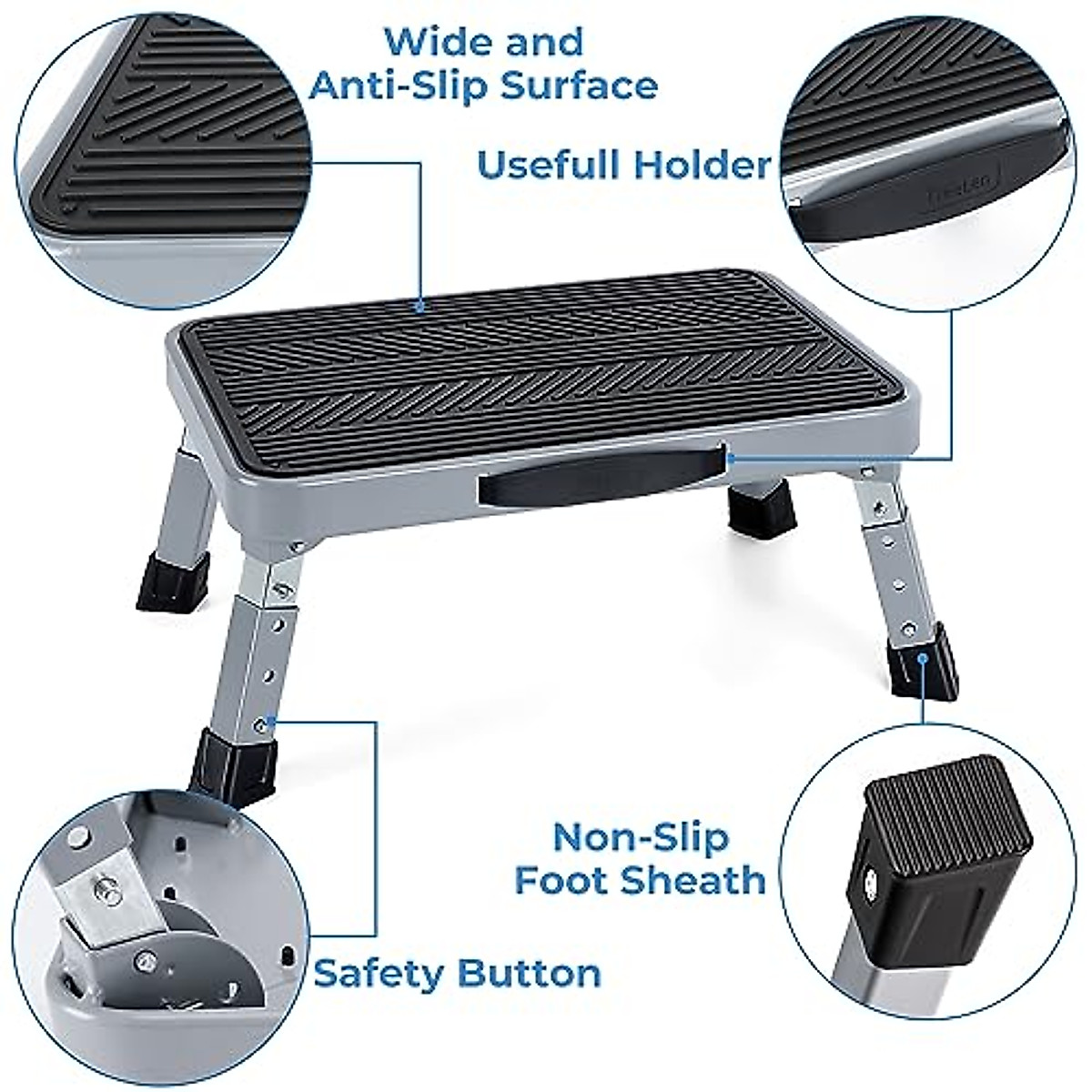 Height-Adjustable 7"- 9" Folding Step Stool with Non-Slip Platform 10" x 15" - Portable Step Ladder for Adults and Kids - Perfect for Office, Kitchen, Home - Sturdy - Supports up to 330 Lbs