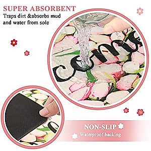 Nuanchu Flower Welcome Doormat 15.7 x 23.6 Inch Flower Theme Indoor Outdoor Welcome Mat Non Slip Welcome Mat for Spring Easter Door Decor