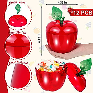 12 Pieces Large Red Apple Container Apple Shaped Candy Toy Plastic Candy Jars with Lids Apple Shaped Ornament for Wedding Christmas Party Favors Cookie Fruit Gift Tree Decorations Supplies