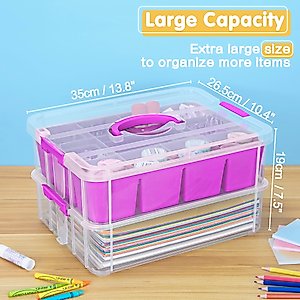 TERGOO 2 Layer Plastic Storage Containers with Removable Tray, Multipurpose Stack & Carry Box with Lid, Portable Craft Organizers and Storage Bin for Organizing Art & Craft Supplies, Crayon(Purple)