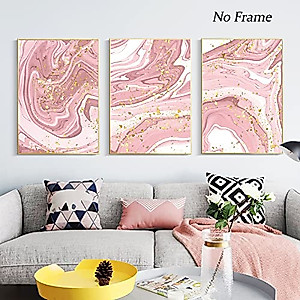 Pink Marble Canvas Wall Art Pink and Gold Abstract Art Gold Foil Artwork Gold Glitter Art Blush Pink Glitter Pictures Pink Gold White Painting Modern Abstract Marble Art Prints 16x24inchx3pcs No Frame