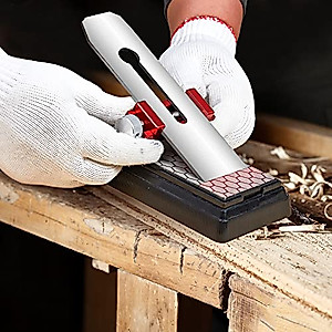 Saker Honing Guide with Whetstone - Red Off-Center Upgraded Honing Tool and Diamond Sharpening Stone Set Kit for Knife, Short Chisels and Planes, Fine/Coarse Plate, 400/1000/Grit, (X39819)