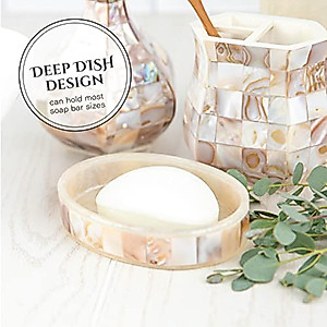 Creative Scents Decorative Bathroom Accessories Set - 4 Piece Bathroom Accessory Set Covered with Natural Mother of Pearl Shells Includes: Soap Dispenser, Toothbrush Holder, Tumbler and Soap Dish