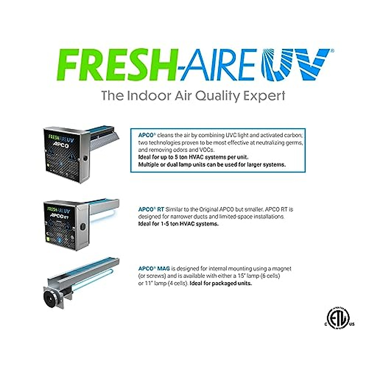 APCO Carbon Cell Matrix HVAC UV Air Purifier with Power Cord, Includes 1-Year UVC Lamp (18-32 VAC Series) # TUV-APCO-ER