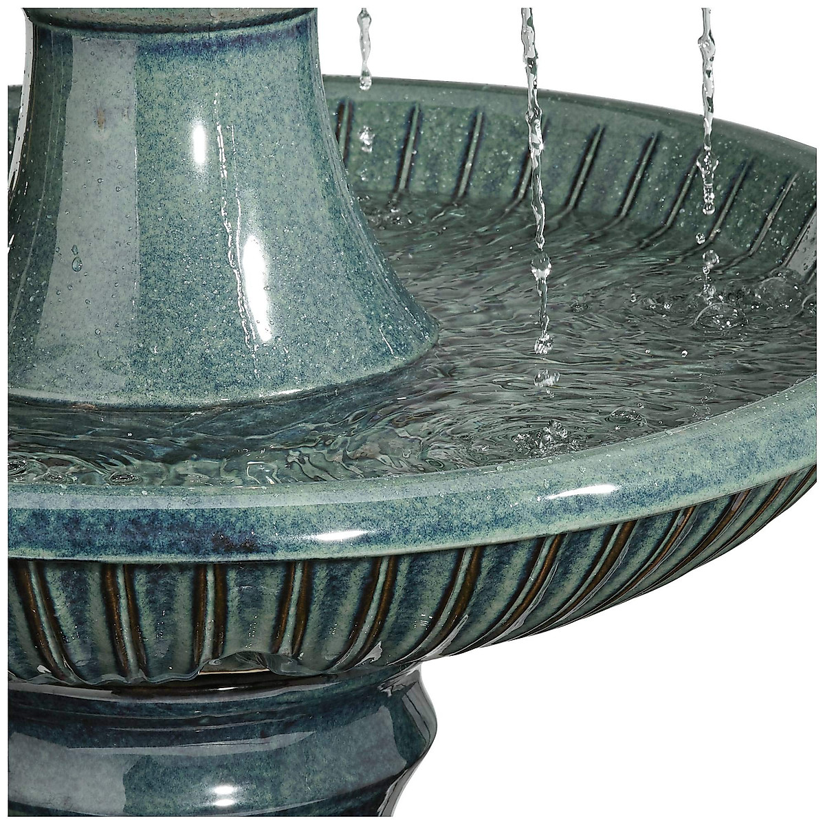 Modern Outdoor Cascading Floor Water Fountain with LED Light 3-Tier Teal Blue Ceramic 46" for Yard Garden Patio Backyard Deck Home Lawn Porch House Exterior Balcony - John Timberland