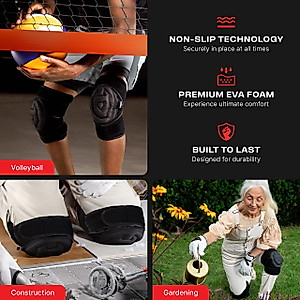 NoCry Supportive Sports and Gardening Knee Pads; Unique Adjustable Straps; Soft Knee Pads & Clear Safety Glasses; Adjustable Frames and No-Slip Grips; Scratch Resistant Anti Fog, Black & Red
