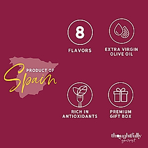 Thoughtfully Gourmet, Olive Oil Sampler Gift Set, Premium Extra-Virgin Olive Oil from Spain, Natural Flavors Include Garlic, Chili, Smoky Bacon, Mushroom, Jalapeno and More, Set of 8