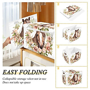 senya Baskets Collapsible Storage Bins with Lids, Horse Head Flower Leaves Storage Boxes Clothes Baskets for Organizing, B06D22020