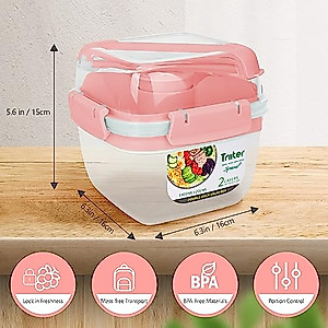 Triiter 55-oz Salad Lunch Box, Pink, BPA-Free Plastic, Leak-Proof, Convenient Compartments, Extra-Large Capacity
