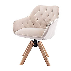 Gnrolaz Swivel Desk Chairs No Wheels,Cute Vanity Chair with Tufted Shell Back & Wood Legs,Comfortable Home Office Desk Chairs/Rolling Chair/Task Chair/Computer Chairfor Living Room,Bedroom,Makeup Room