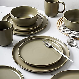 Stone Lain Tom Stoneware Reactive Glaze Dinnerware Set, 16-Piece Service for 4, Olive