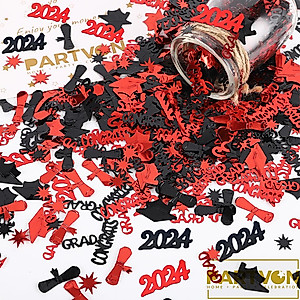 Graduation Confetti 2024, Black Red Decor Graduation Party Supplies，Class of 2024 Decorations Table Confetti for Kindergarten Preschool High School College