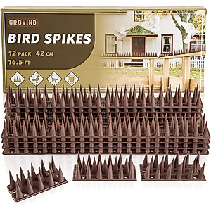 Bird Spikes, Grovind Plastic Spikes for Outdoor Bird Spike Security Bird Deterrent Spikes, Cat Raccoon Squirrel Spikes Pigeon Spikes for Fences and Roof Keep Birds Away - 12 Pack
