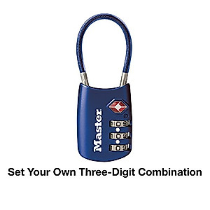 Master Lock Blue Set Your Own Combination TSA Approved Luggage Lock, Travel Zipper Padlock is Perfect for Suitcases, Bags, or Backpacks, 4688D
