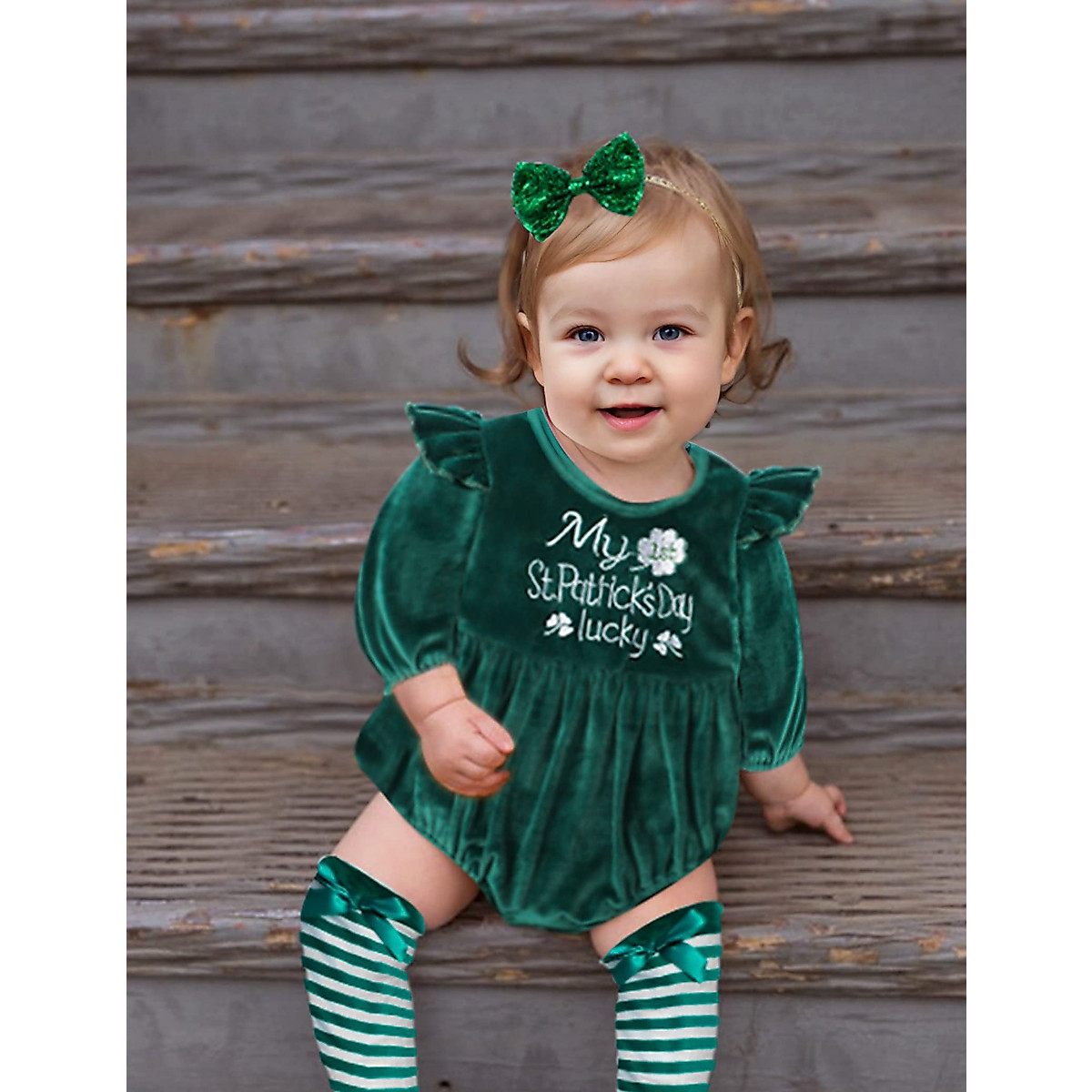 KANGKANG Baby Girl Clothes St Patricks Day My First St. Patricks Day Baby Girl Green Long Sleeve Romper with Leg Warmer 3pcs Baby Girl St. Patricks Day Outfit St Patricks Day Outfit Girls