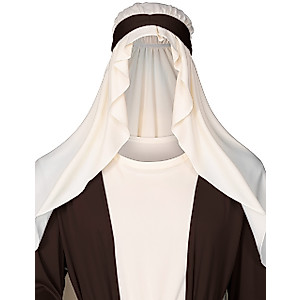 Irtysh Mens Biblical Saint Joseph Costume Jesus Robe Sherherd Costume Staffs Headwrap Hat Waist Rope Set(Brown M)