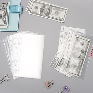12pcs A6 Binder Pockets Zipless Clear Cash Envelopes Loose Leaf Binder Sleeves PVC Sheet Protectors 6 Holes for 6 Ring A6 Binder Organizer Photos Cards Bills (Clear A6 Binder Pocket)