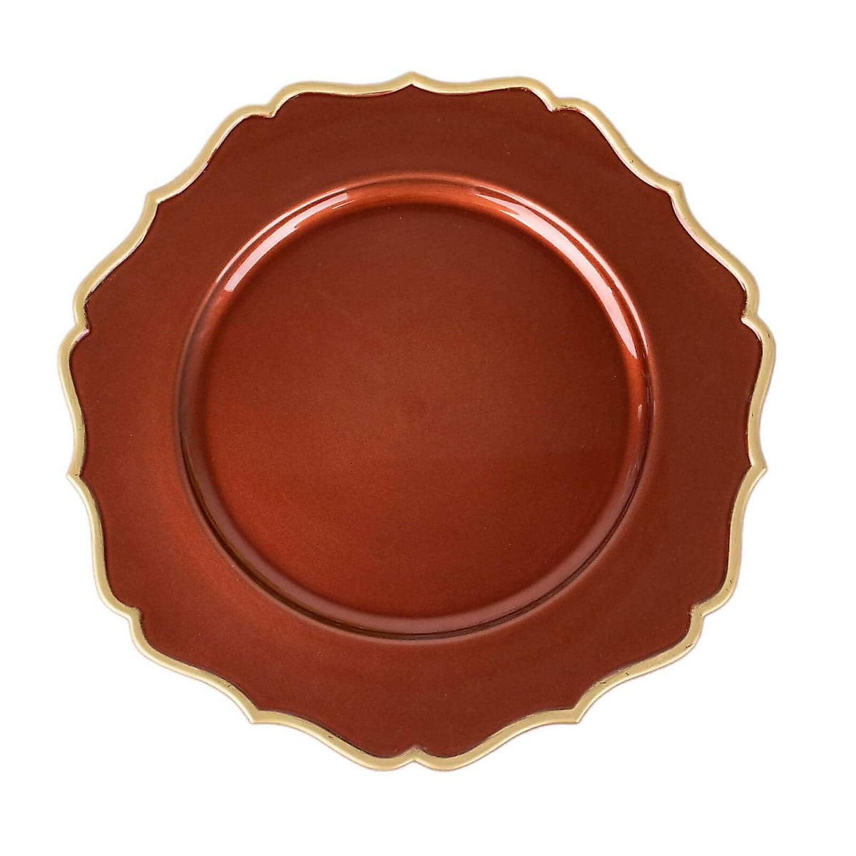Efavormart 6 Pack | Terracotta & Gold 13" Round Scallop Rim Plastic Charger Plates, Tabletop Dinnerware Decor