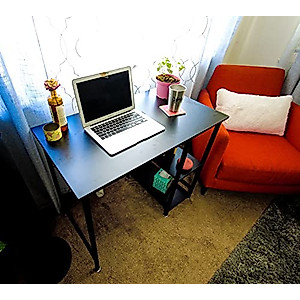 ZENY Small Computer Desk with Storage Shelves, 36” Sturdy Home Office Writing Desk/Laptop PC Workstation Desk, Metal Frame Computer Table, Black