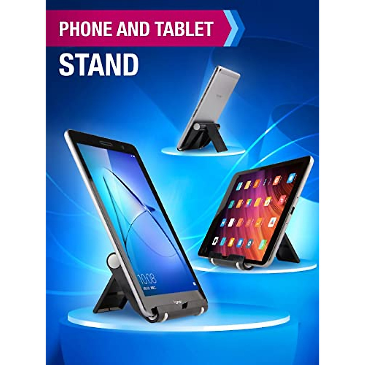 Cell Phone Stand Portable Compact : Cradle, Smartphone Holder, Small Tablet Stand for Office Desk - Black