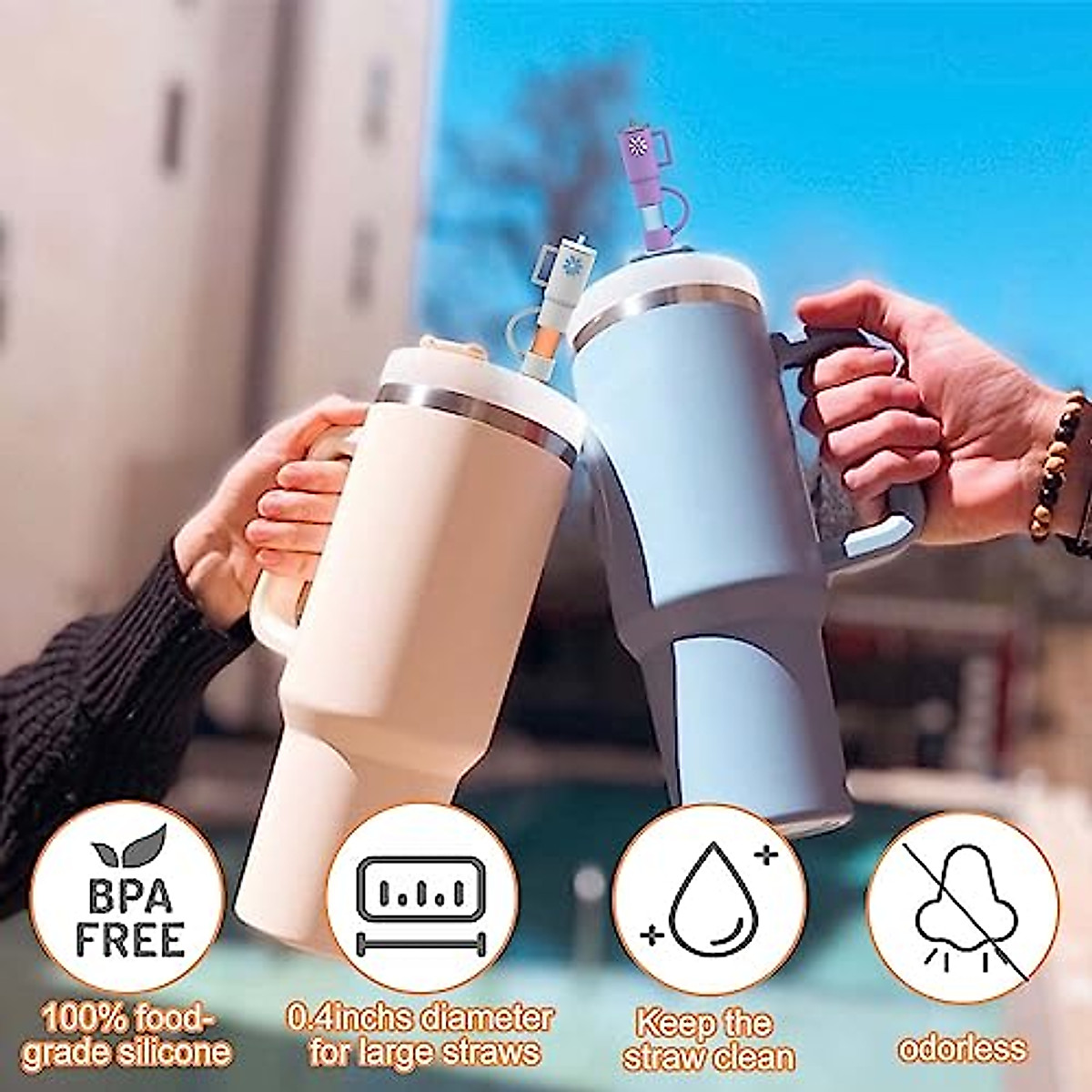 AIERSA 5Pcs Straw Cover Cap for Stanley Cup, Silicone Straw Topper Compatible with Stanley 30&40 Oz Tumbler with Handle,Straw Tip Covers for Stanley Cups Accessories