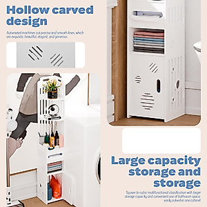 loyliawa Bathroom Cabinet, Pedestal Sink Storage Cabinet, Floor Standing Bathroom Cabinet, Narrow Bathroom Storage Cabinet with Paper Dispenser, Trash Can & Shelves for Skinny Bathroom Corner White