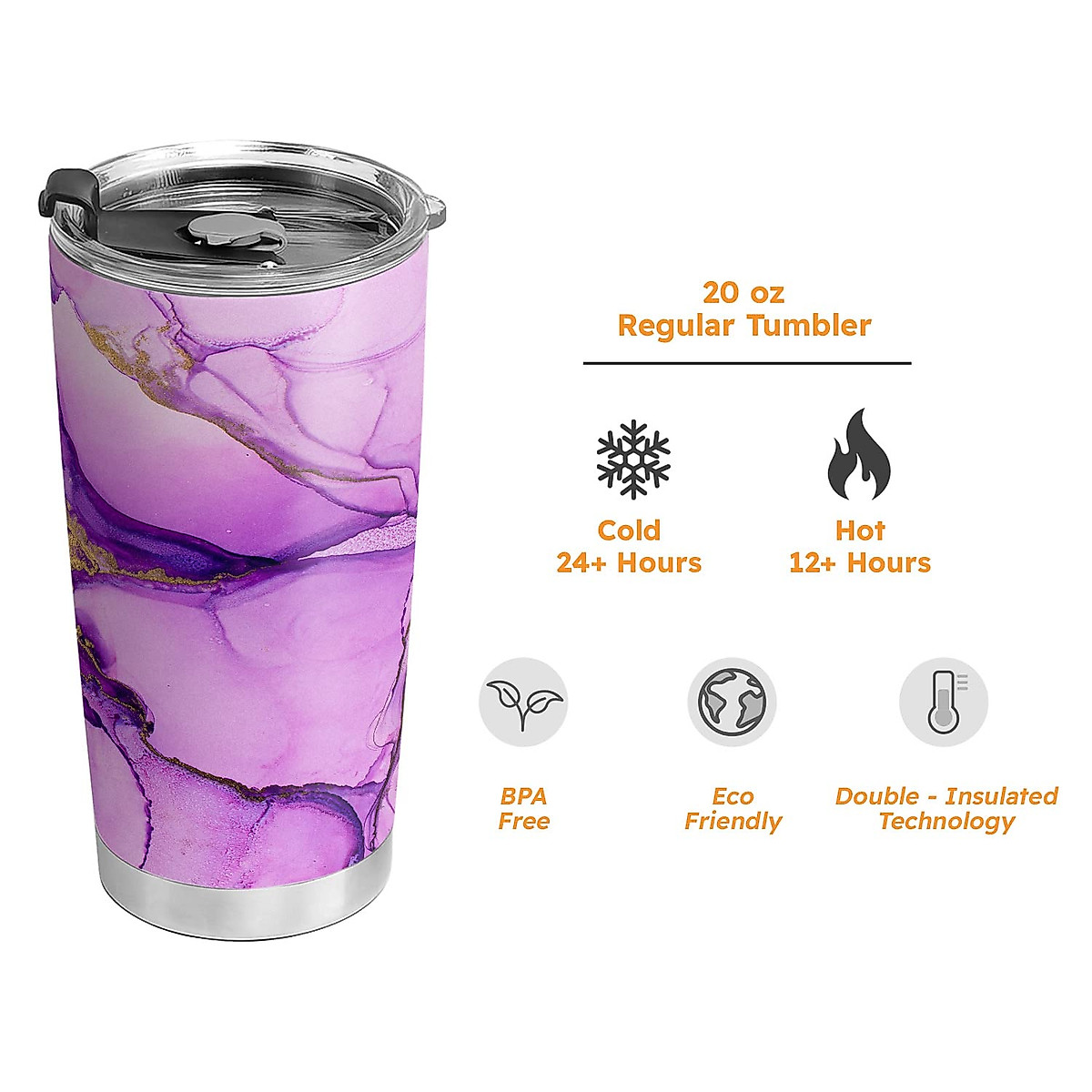 20oz Pink Purple Abstract Marble Tumbler, Inspirational, Motivational Birthday Gifts, Coffee Thermos for Women, Stainless Steel Double Wall Vacuum Insulated Coffee Mug, Travel Cup with Lid