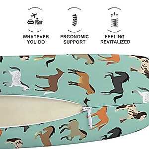Meaudiwes U Shaped Pillow for Neck Support, Animal Print Horse Breathable Travel Neck Pillow, Lightweight Neck Pillow for Travel, Airplane, Office