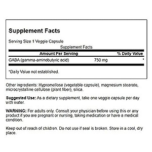 Swanson Amino Acid Maximum Strength GABA 750 Milligrams 60 Veg Capsules (4 Pack)