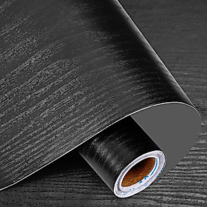 HATOKU 17.7" x 196" Black Wood Peel and Stick Wallpaper, Contact Paper for Cabinets PVC Self Adhesive Wallpaper for Desk Drawer Shelf Liner