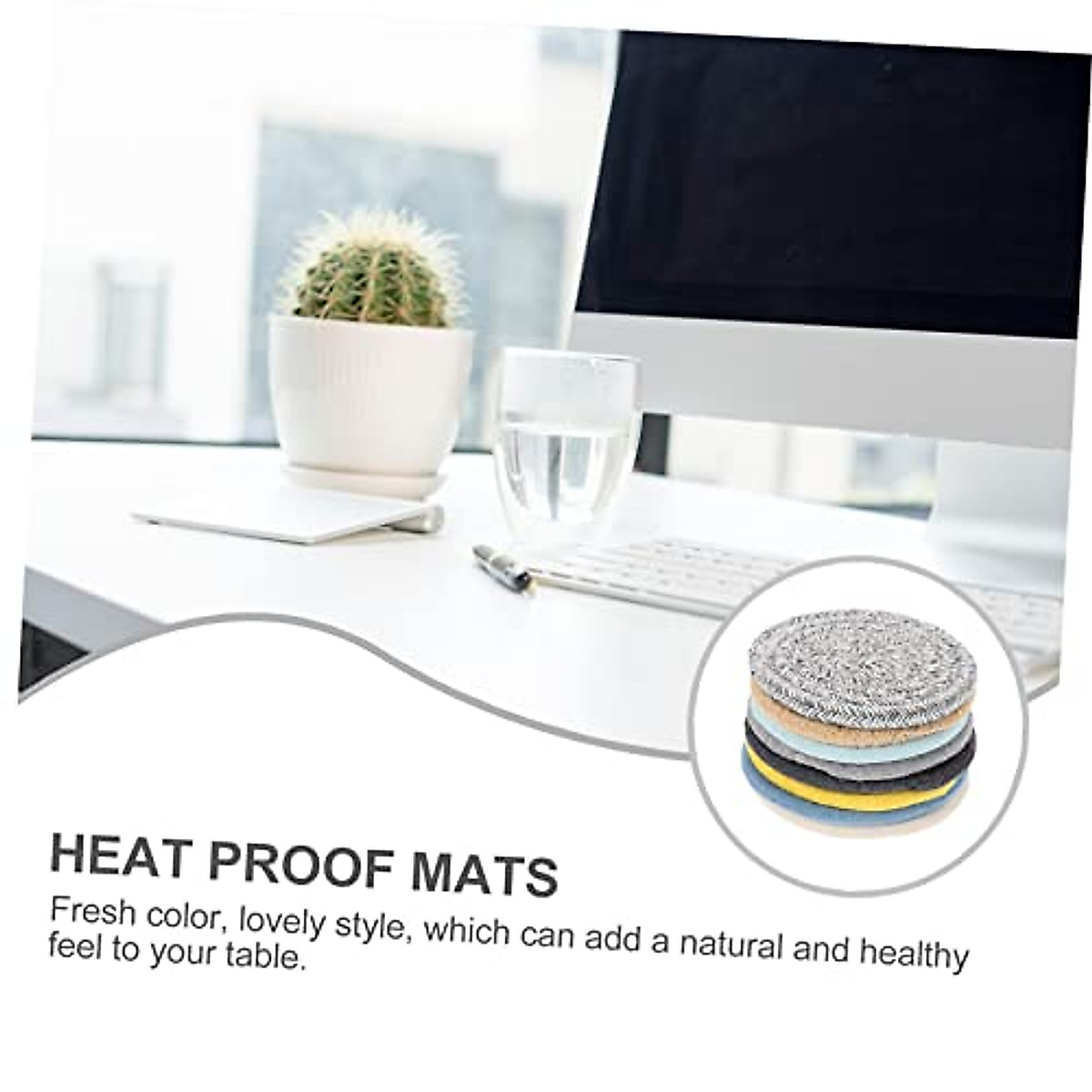 FELTECHELECTR 8pcs Cotton Rope Coaster Braided Placemats Glass Coasters for Drinks Desk Mat for Desktop Cotton Trivets DIY Woven Coasters Straw Braided Coasters Teacup Potholders Bowl Mats Jute