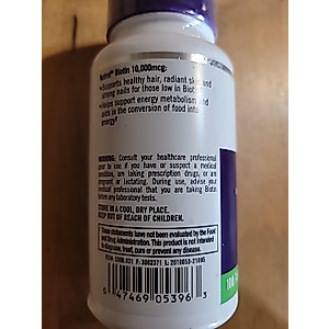 Natrol Biotin, Maximum Strength, 10,000 mcg Tablets 100 ea (Pack of 6)