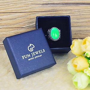 FUN JEWELS Burnished Sterling Silver Multi Color Change Oval Stone Mood Ring Size Adjustable