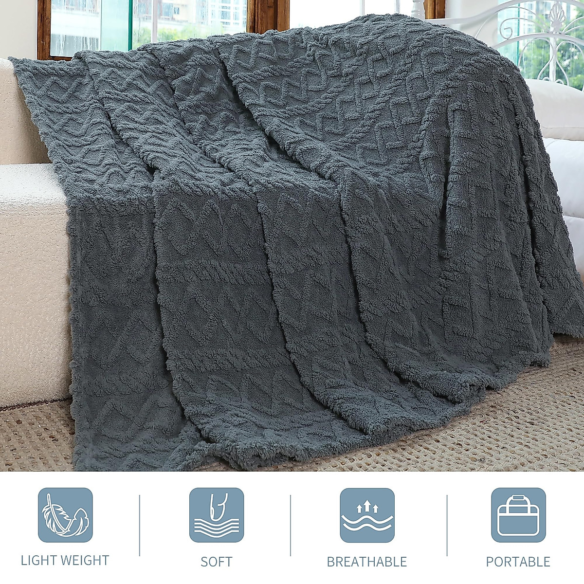 Aganear Fleece Throw Blanket - Cozy Soft Lightweight Fuzzy Throw Blanket for Women Portable Throw Blankets for Couch, Warm Gifts for Birthday, Christmas, Valentine's Day, Mother's Day(50"x60", Gray)