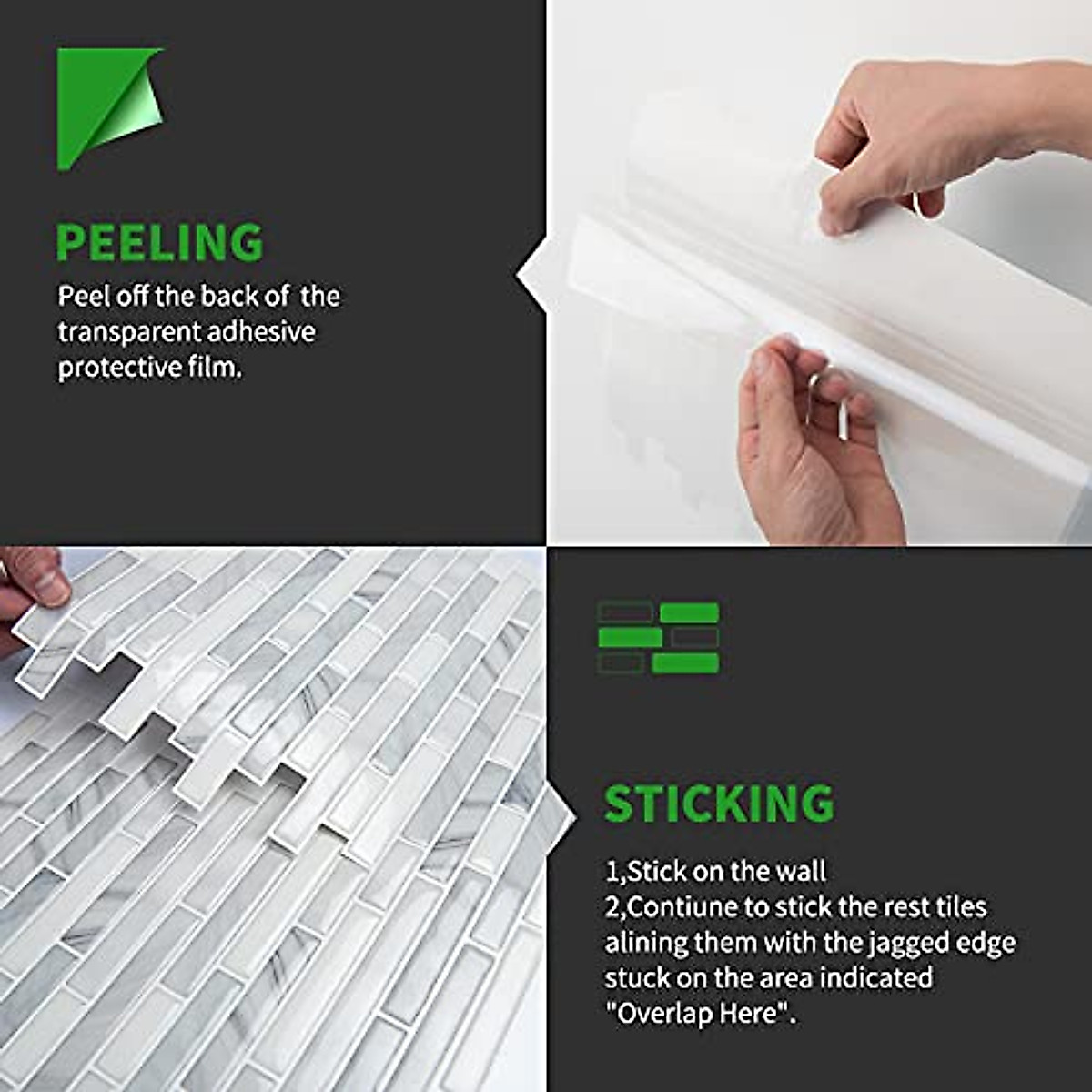 LONGKING 10-Sheet Self-Adhesive Peel and Stick Backsplash for Kitchen, Vinyl Decorative Tiles (Light Gray)